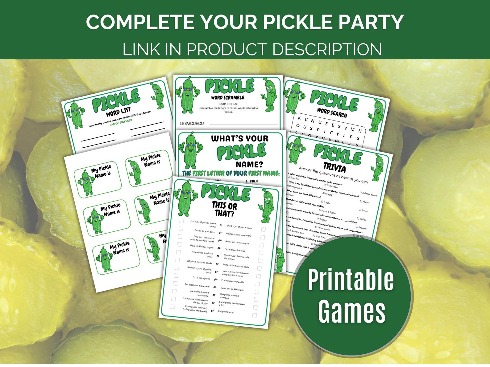 Pickle Trivia Game, Pickle Quiz, Printable Pickle Themed Party Game ...