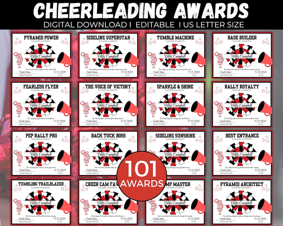 Editable Cheerleading Award Certificates, 101 Printable End of Season ...