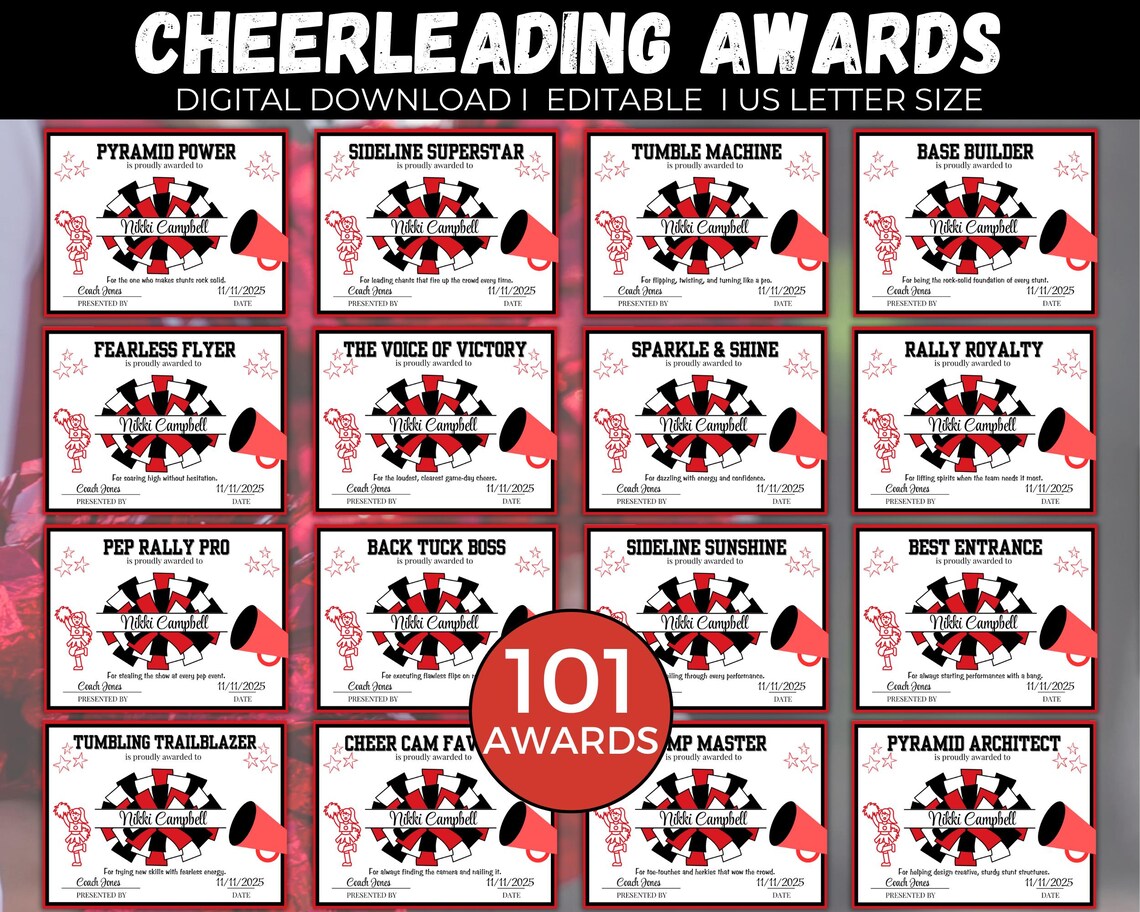 Editable Cheerleading Award Certificates, 101 Printable End of Season ...