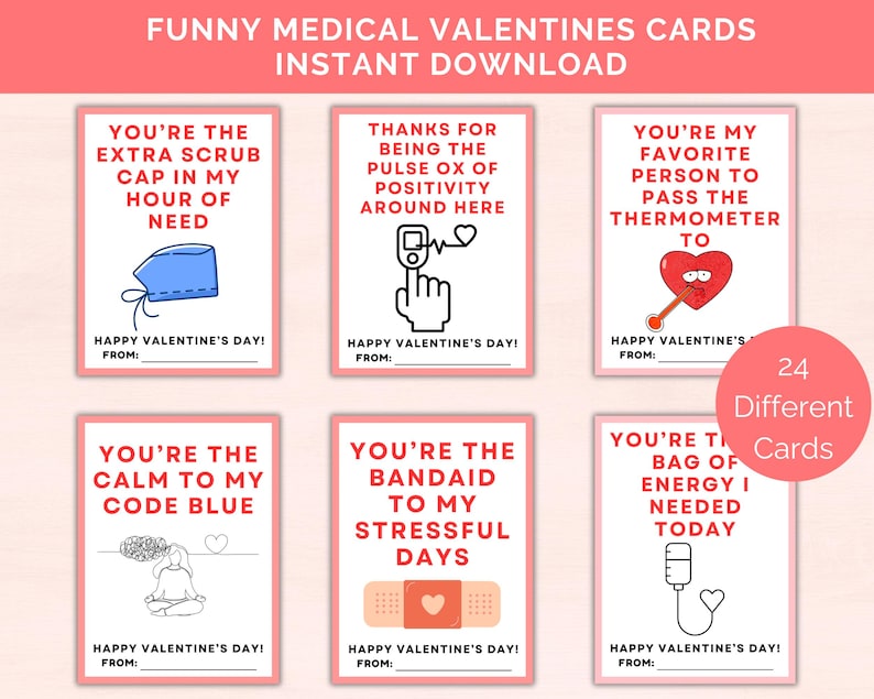 Funny Medical Valentines Cards, 24 Printable Medical Valentines for ...