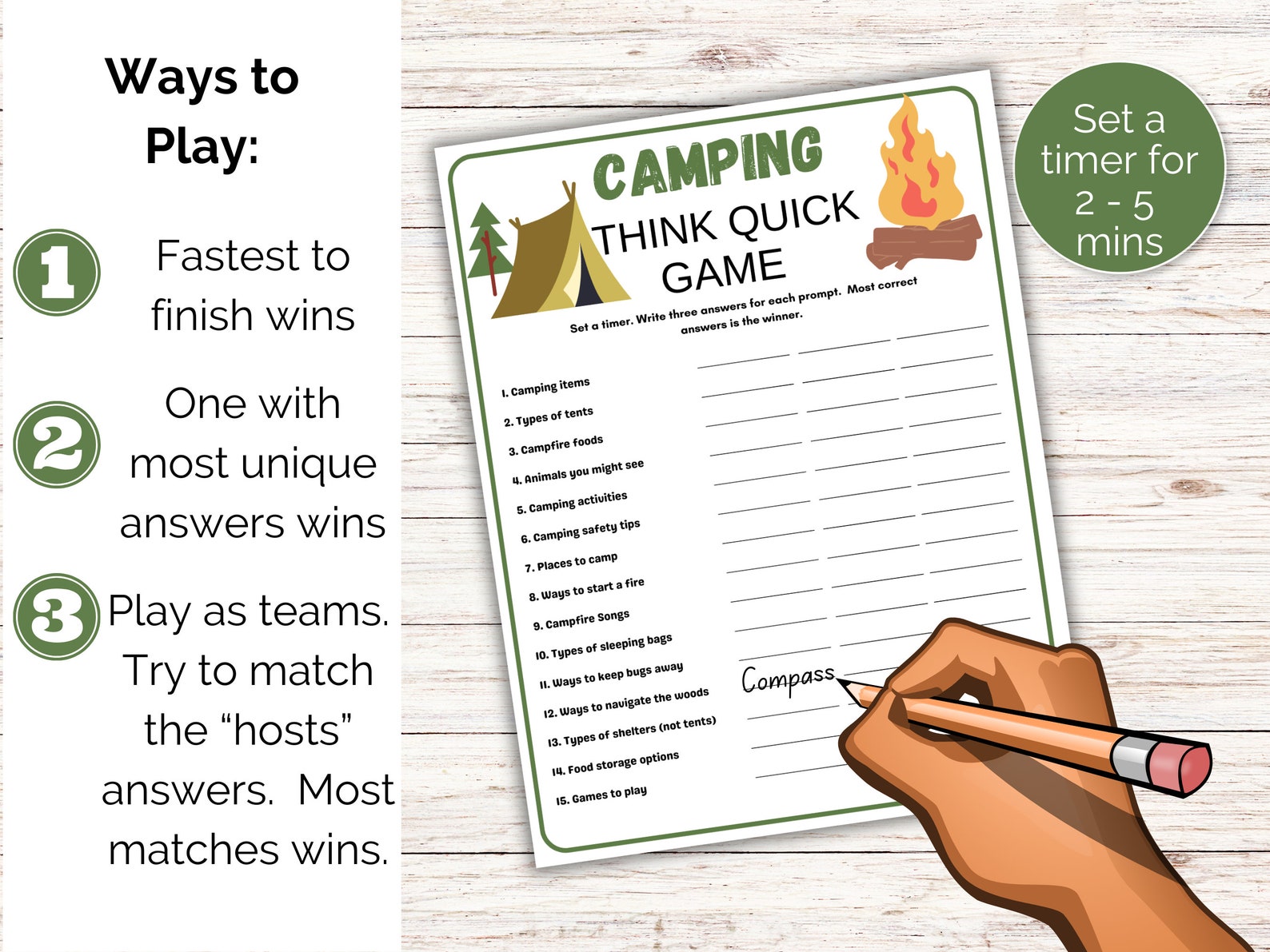 Camping Think Quick, Camping Printable Game, Camping Activity for Kids ...