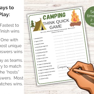 Camping Think Quick, Camping Printable Game, Camping Activity for Kids ...