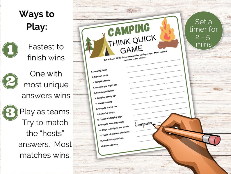 Camping Think Quick, Camping Printable Game, Camping Activity for Kids ...