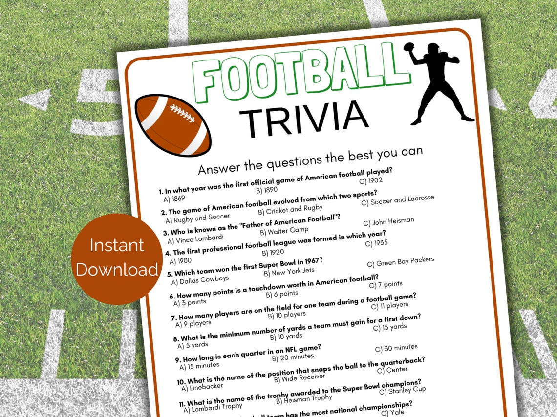 Football Trivia Game, Football Quiz, Printable American Football Game ...