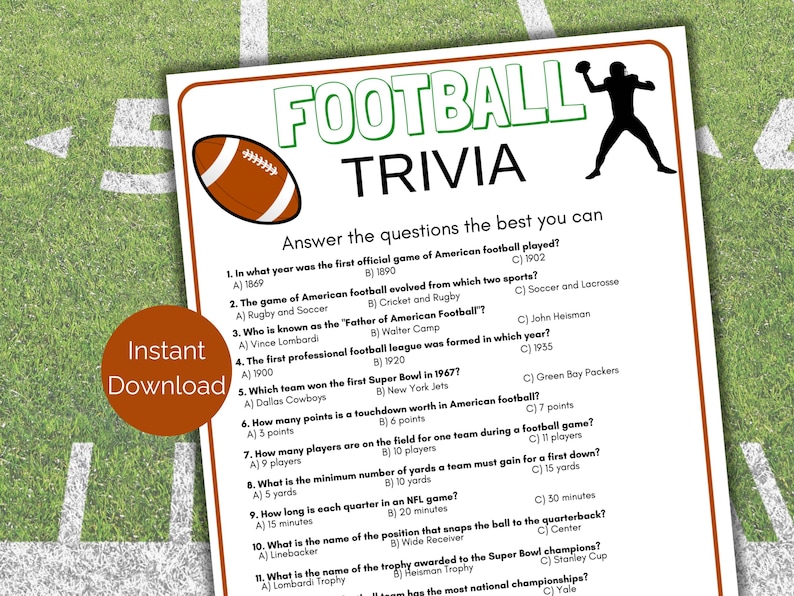Football Trivia Game, Football Quiz, Printable American Football Game ...