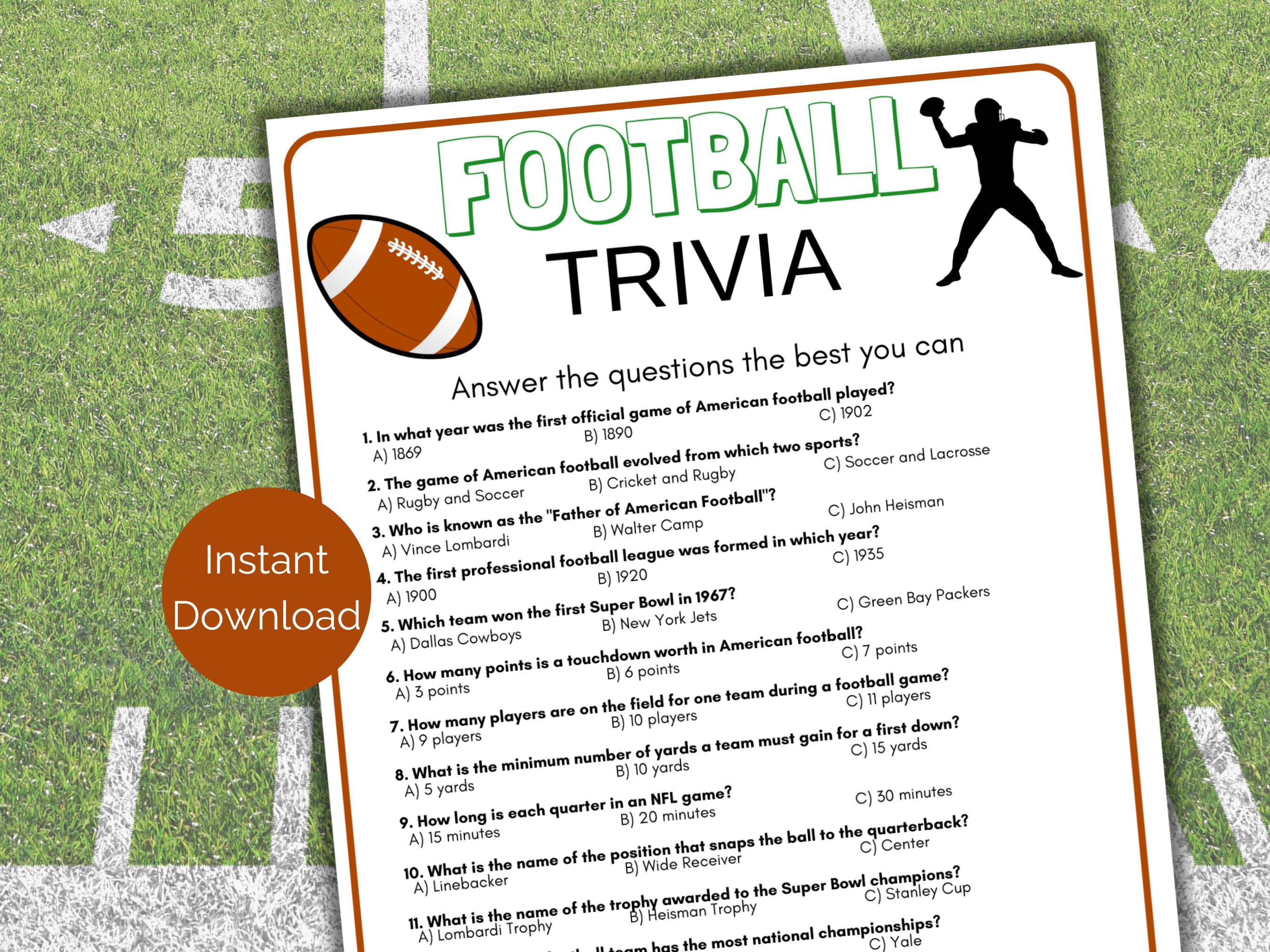 Football Trivia Game, Football Quiz, Printable American Football Game ...