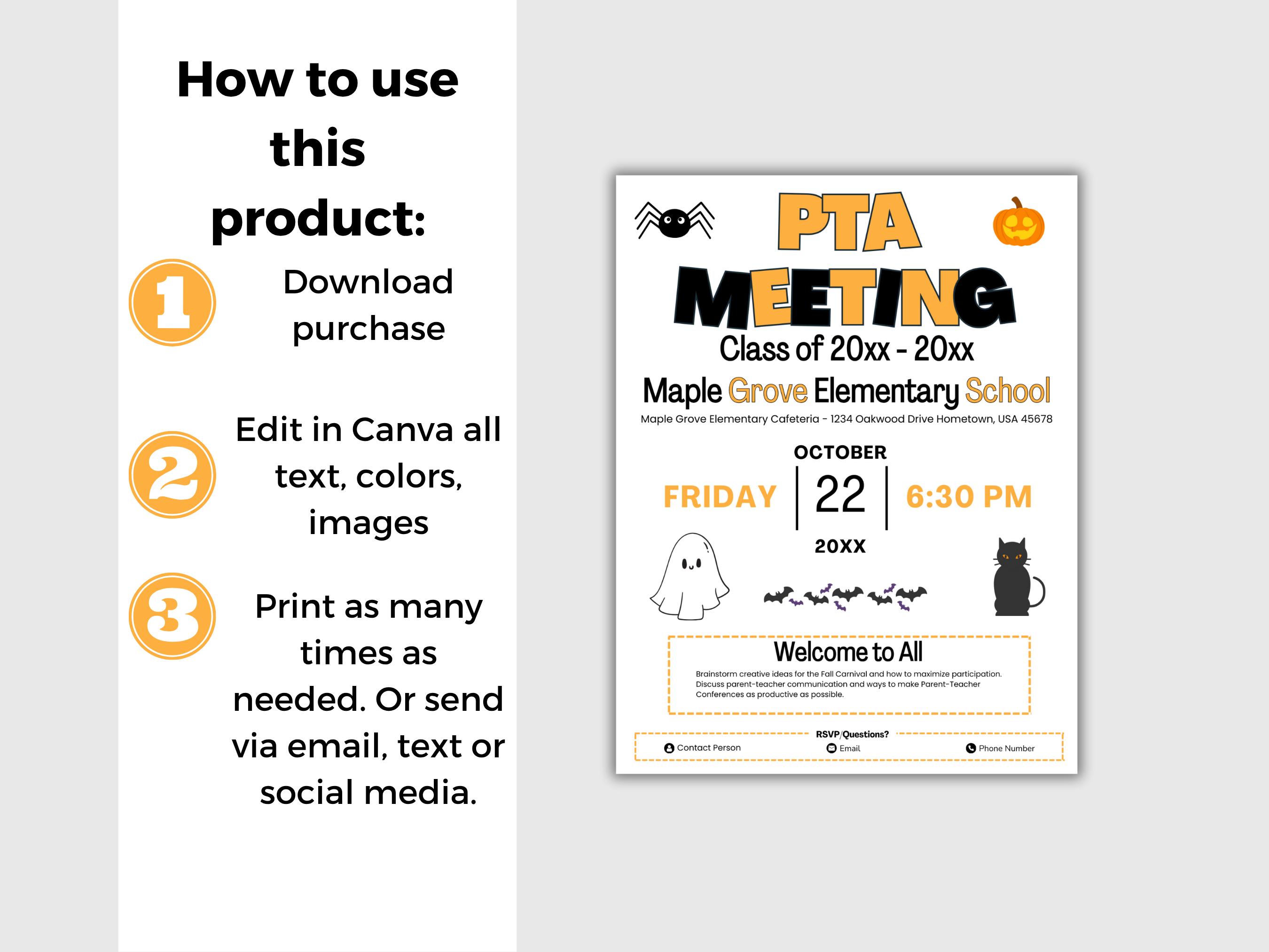 EDITABLE PTO PTA October Meeting Flyer Template, Pto/pta Information ...