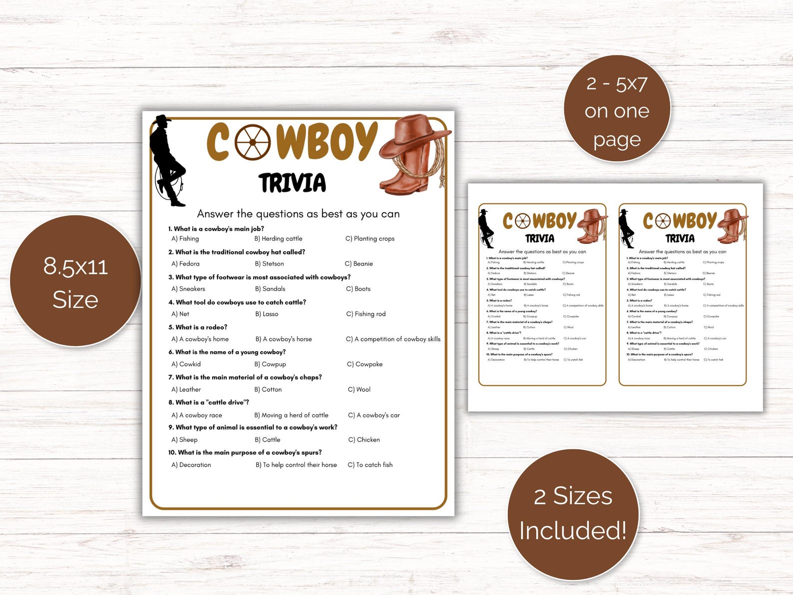 Cowboy Trivia Game, Printable Cowboy Trivia, Cowboy Quiz, Cowboy Party ...