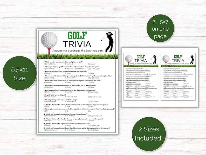 Golf Trivia Game, Printable Golf Activity, Golf Month Game, Golf Team ...