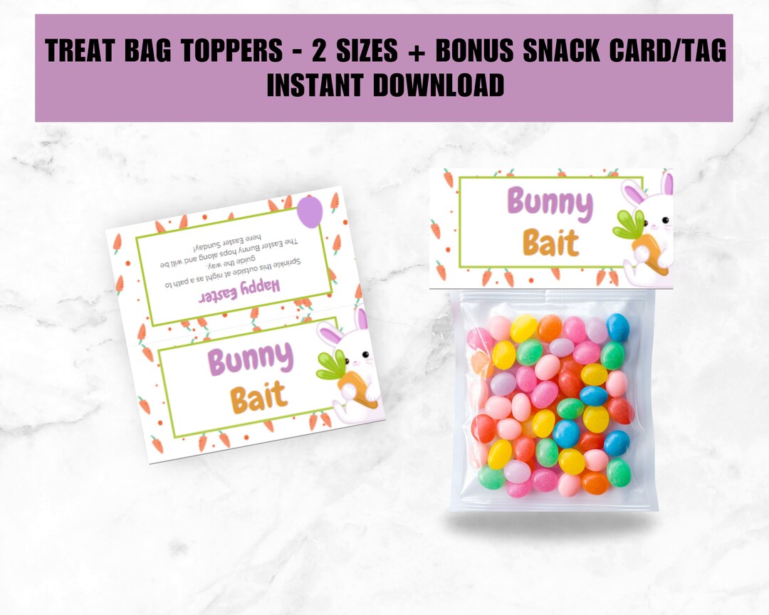 Bunny Bait Printable Treat Bag Topper, Easter Bunny Food Card, Easter ...