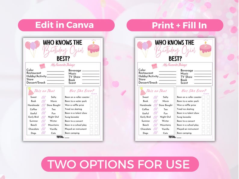 Who Knows the Birthday Girl Best Game, Editable + Printable Birthday ...