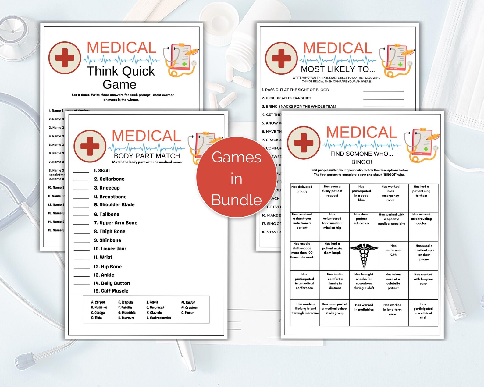 Medical Game Bundle, 15 Printable Medical Games, Nursing Games ...