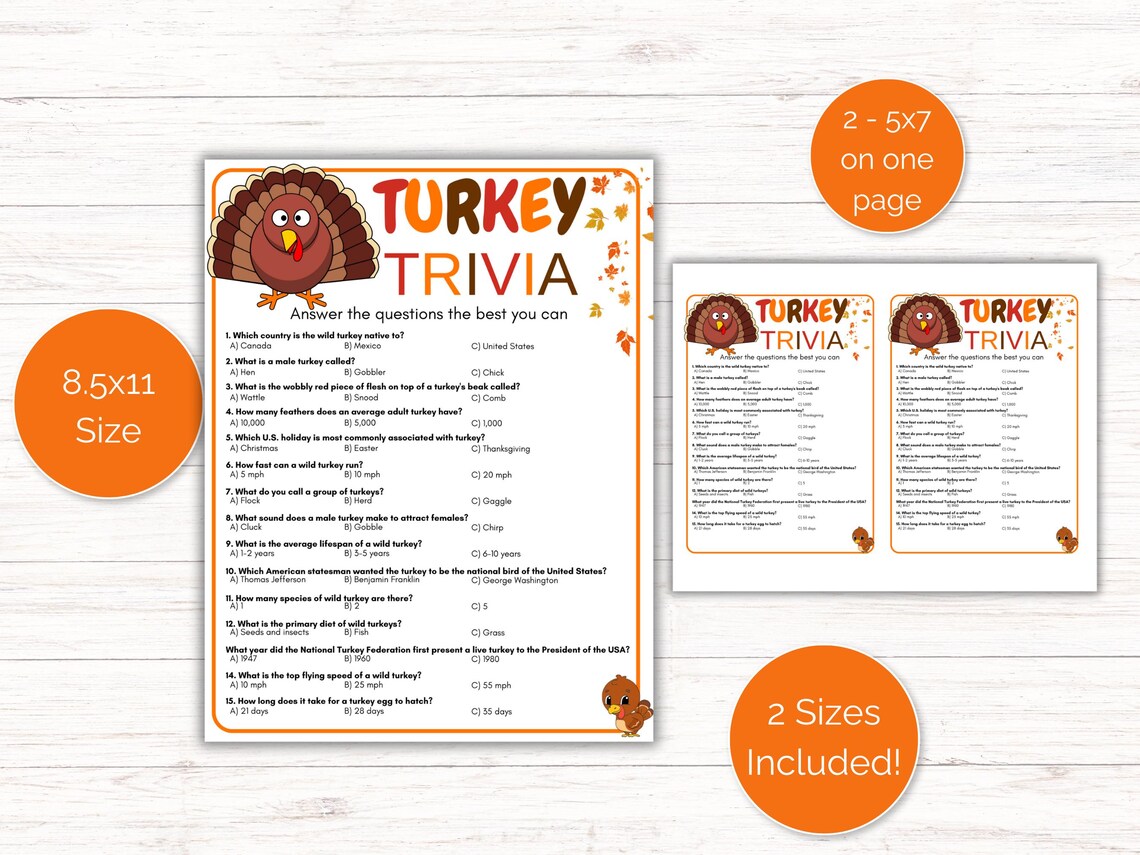 Turkey Trivia Game, Turkey Quiz, Thanksgiving Party Games ...