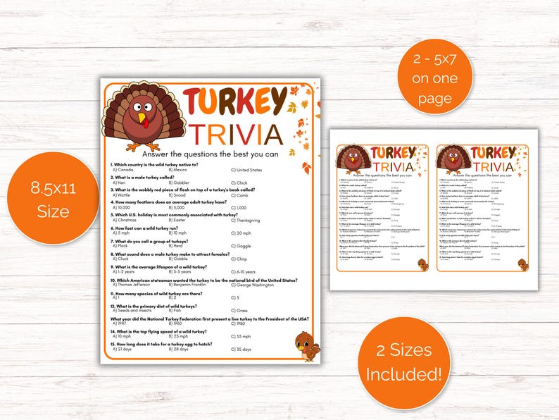 Turkey Trivia Game, Turkey Quiz, Thanksgiving Party Games ...