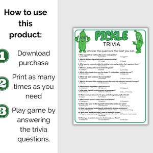 Pickle Trivia Game, Pickle Quiz, Printable Pickle Themed Party Game ...