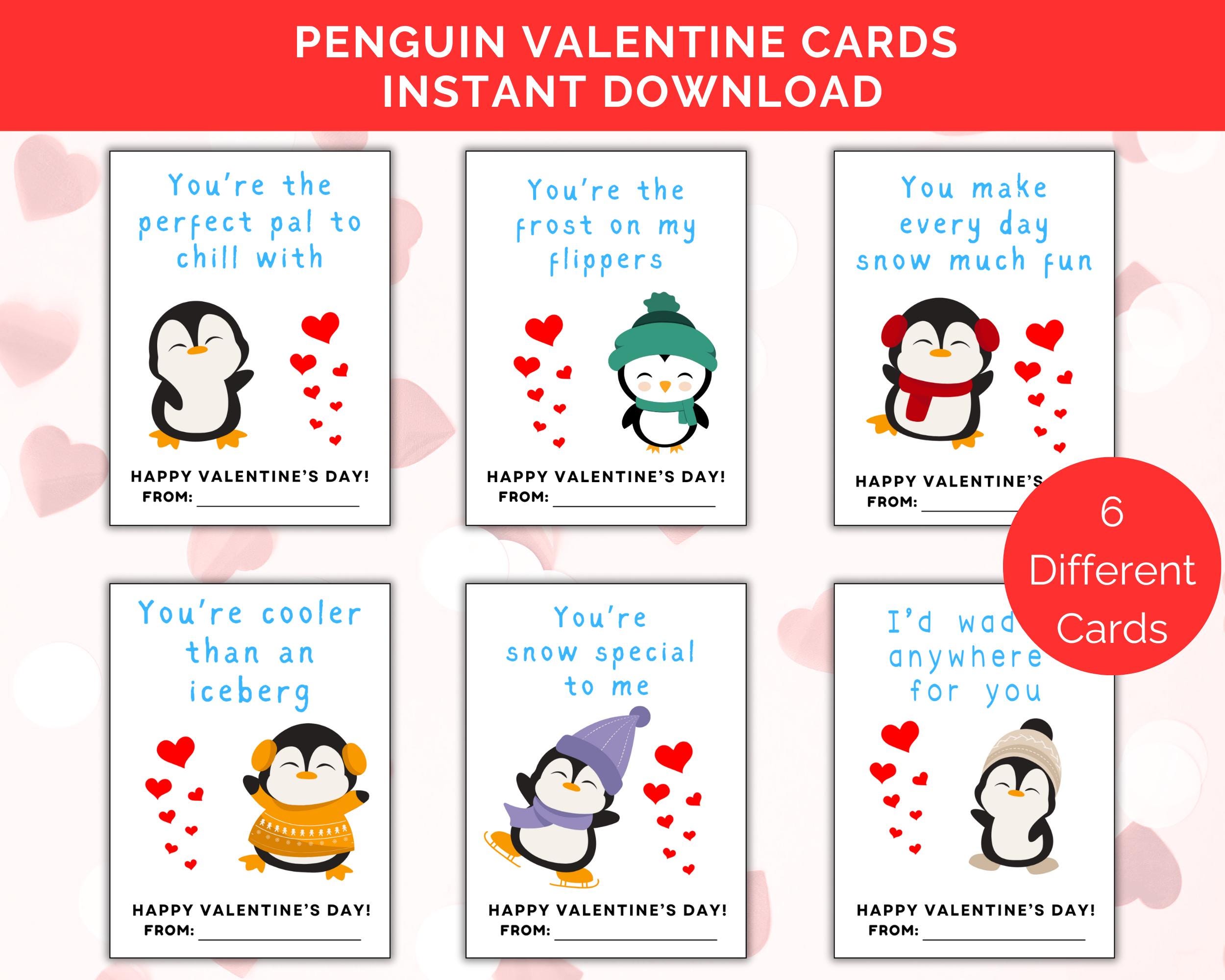 Funny Penguin Valentine Cards, 6 Printable Penguin Valentines for Kids ...