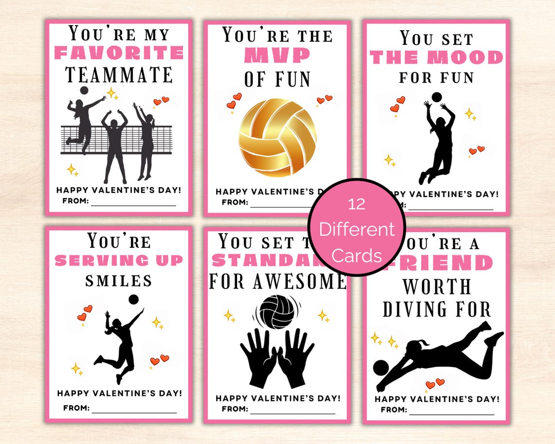 Volleyball Valentine Cards, 12 Printable Sports Valentines, Funny ...