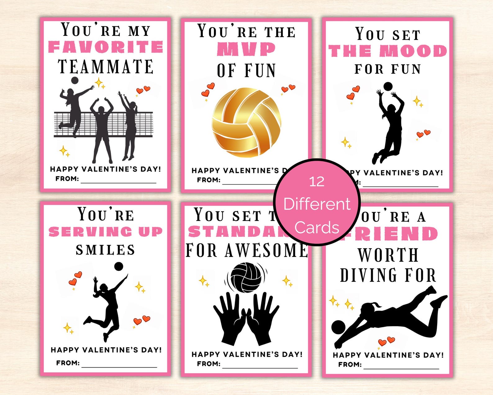 Volleyball Valentine Cards, 12 Printable Sports Valentines, Funny ...