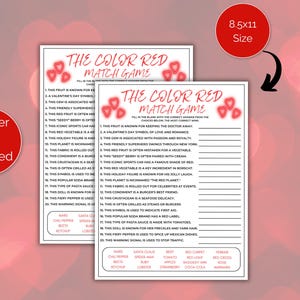 Color Red Match Game, Valentines Day Color Red Game, Printable ...