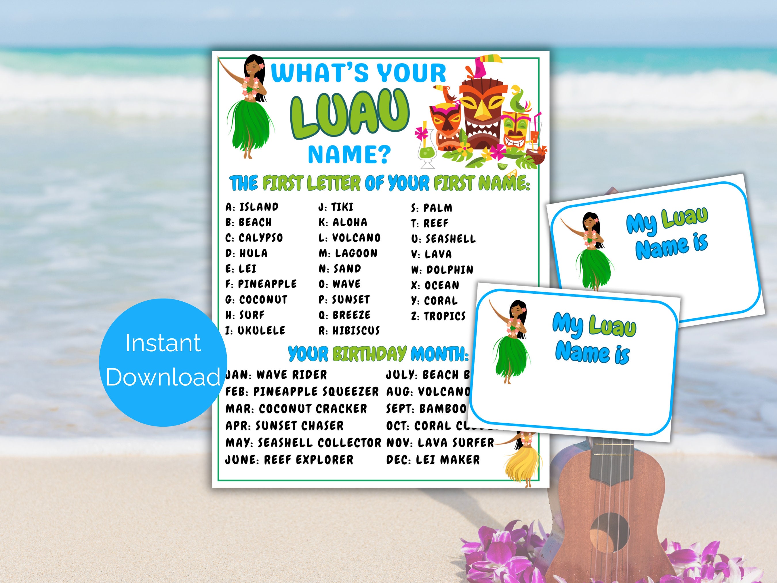 Hawaiian Luau Name Tags Printables Hawaiian Luau Names, What's Your