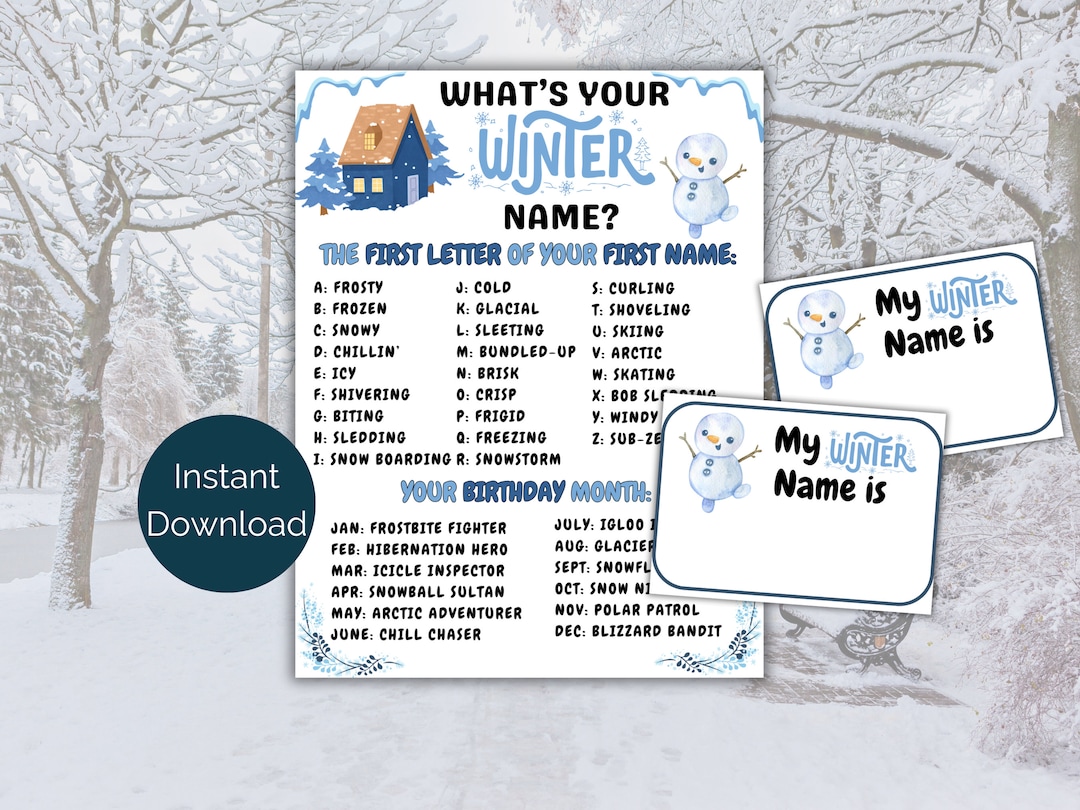 What's Your Winter Name Game + Name Tags, Winter Game Activity, Winter ...