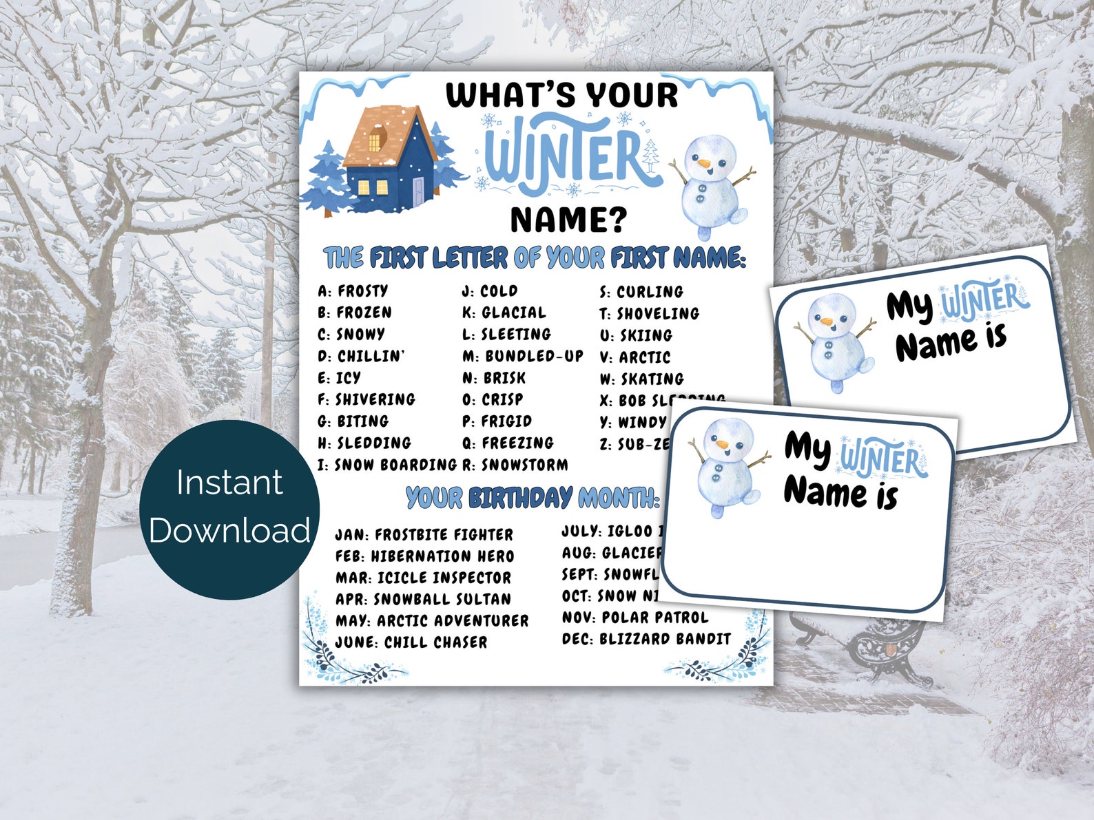 What's Your Winter Name Game + Name Tags, Winter Game Activity, Winter ...