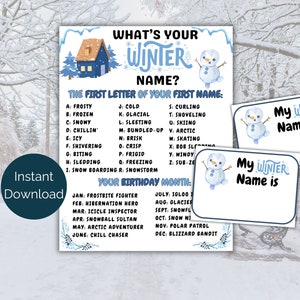 What's Your Winter Name Game + Name Tags, Winter Game Activity, Winter ...