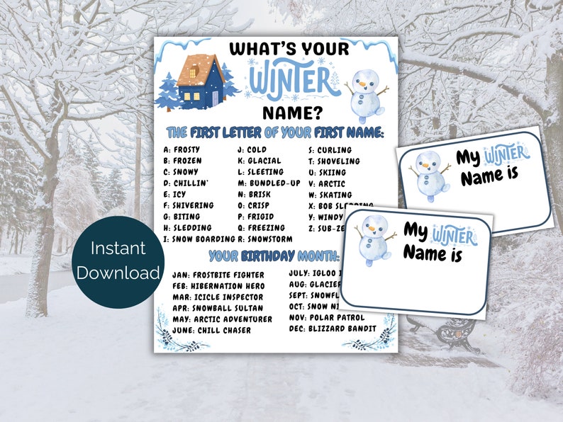 What's Your Winter Name Game + Name Tags, Winter Game Activity, Winter ...