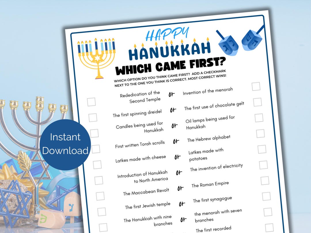 Hanukkah Which Came First Game, Hannukah Trivia Game, Hanukkah Quiz ...