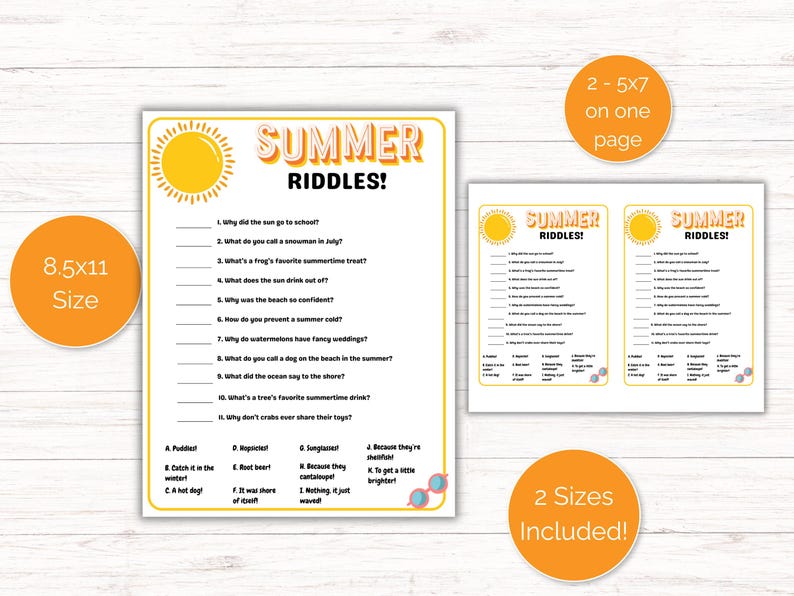 Summer Jokes, Summer Riddles, Summer Party Game, Summer Break Printable ...