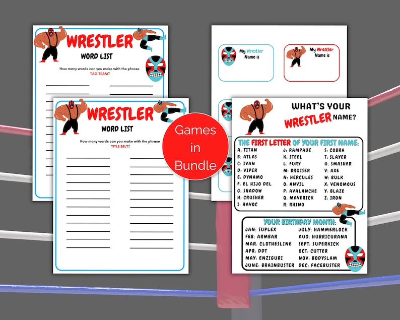 Wrestling Party Games, Wrestling Printable Games, Wrestling Activities ...