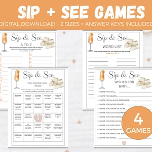 Sip and See Game Bundle, 4 Printable Sip & See Party Games, Meet and ...