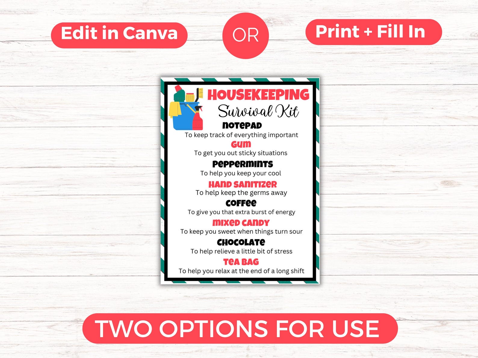 Editable Housekeeper Survival Kit Gift Tags, Housekeeping Appreciation ...