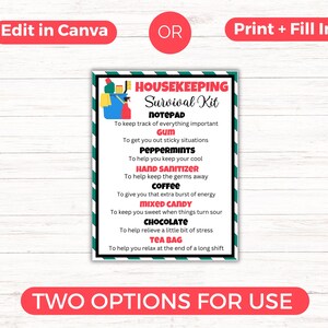 Editable Housekeeper Survival Kit Gift Tags, Housekeeping Appreciation ...