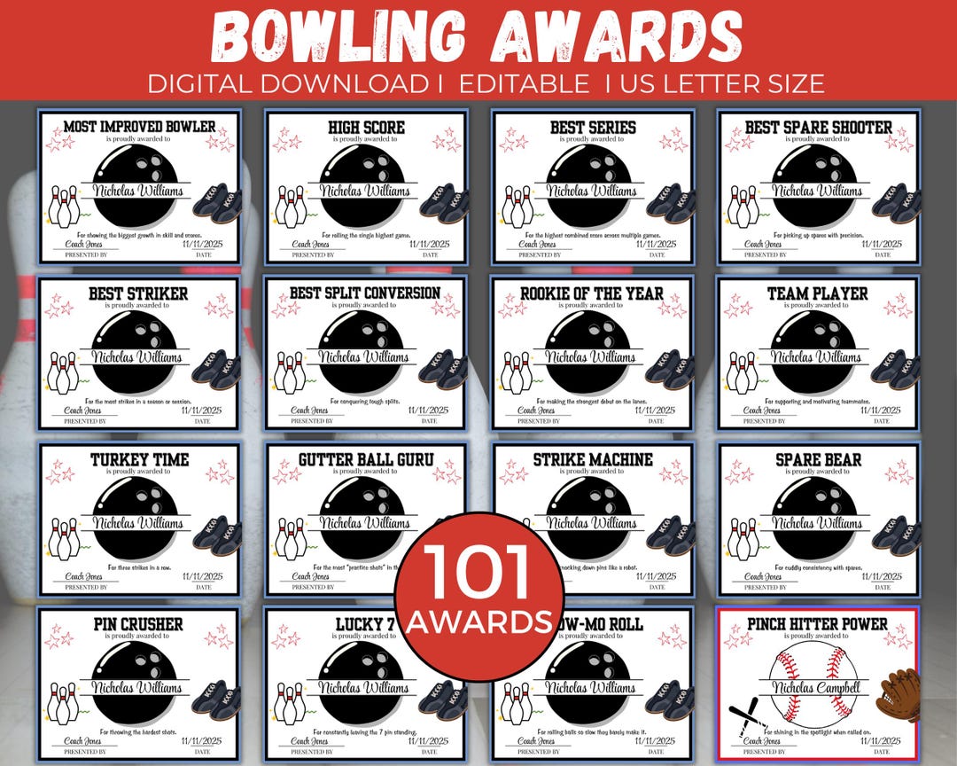 Editable Bowling Award Certificates, 101 Printable End of Season ...