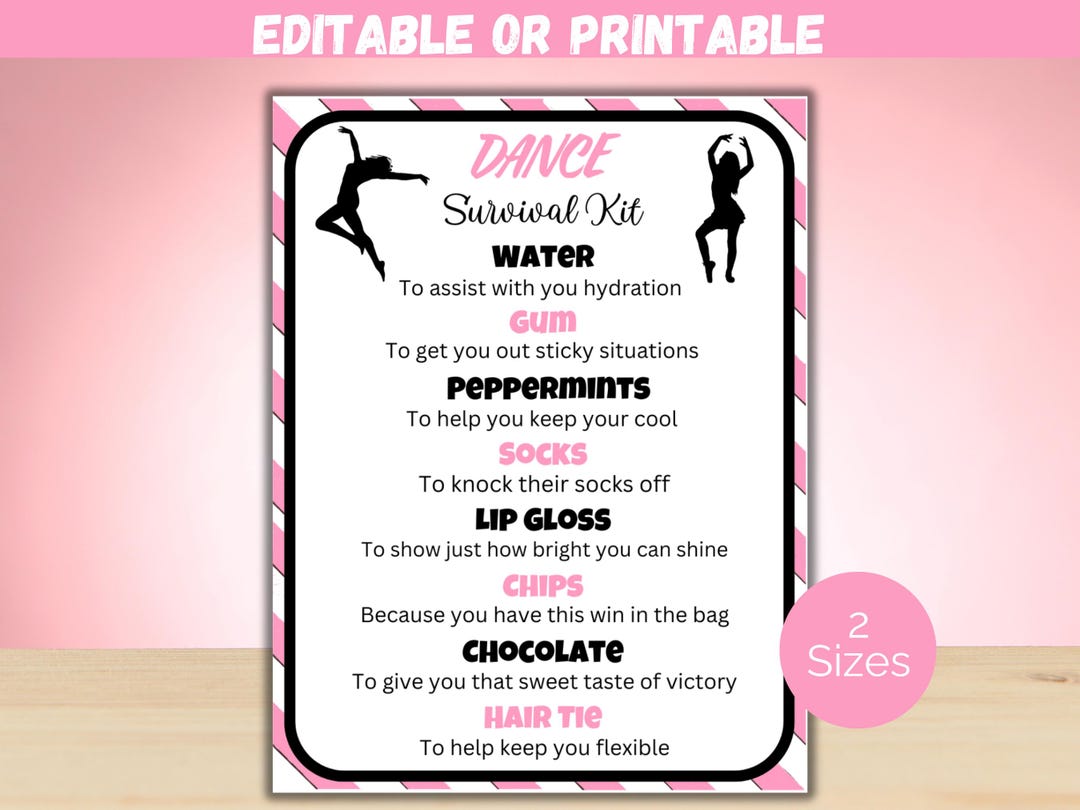 Editable Dance Survival Kit Gift Tag Template, Dance Competition Gift ...