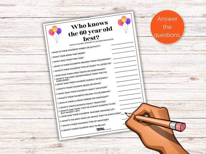 Who Knows the 60 Year Old Best Game, Printable 60th Birthday Party ...