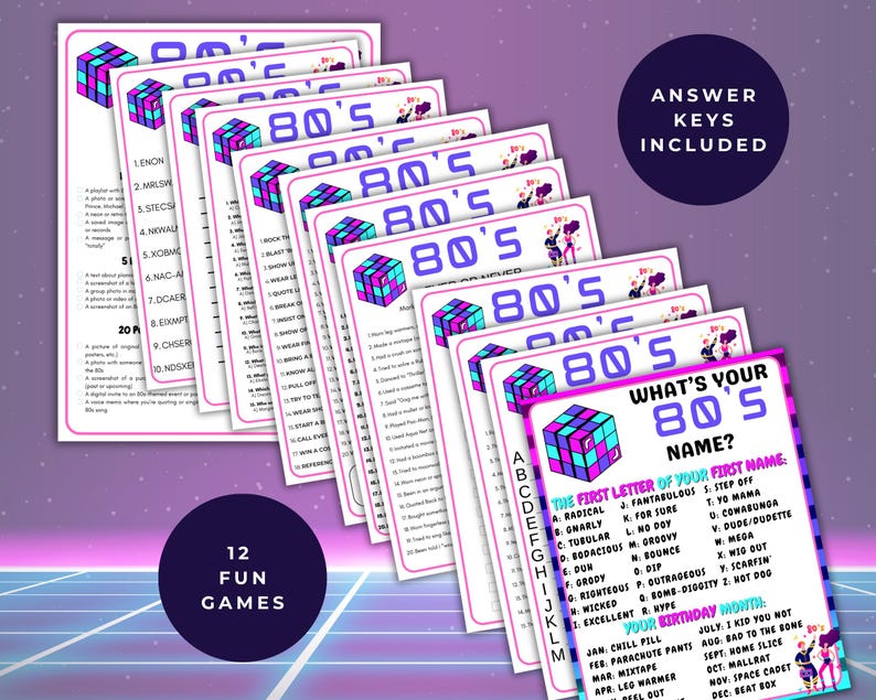 80s Party Game Bundle, 12 Printable 80s Activities, 80s Games for Kids ...
