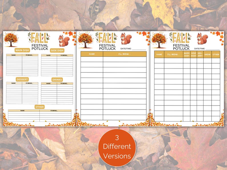 Fall Festival Potluck Sign up Sheet, Harvest Festival Potluck Sign up ...