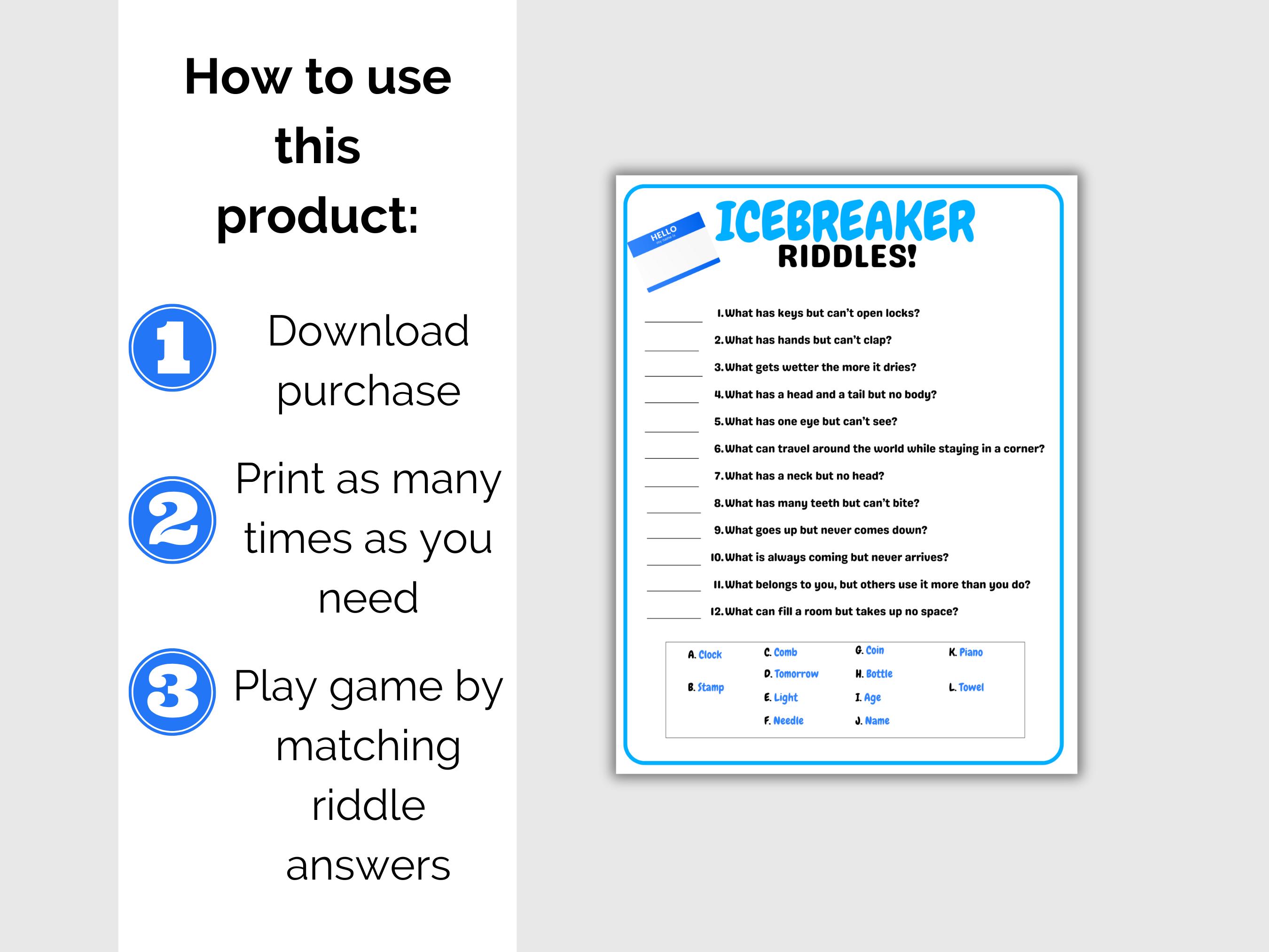 Icebreaker Jokes, Printable Icebreaker Riddles, Icebreaker Game for ...