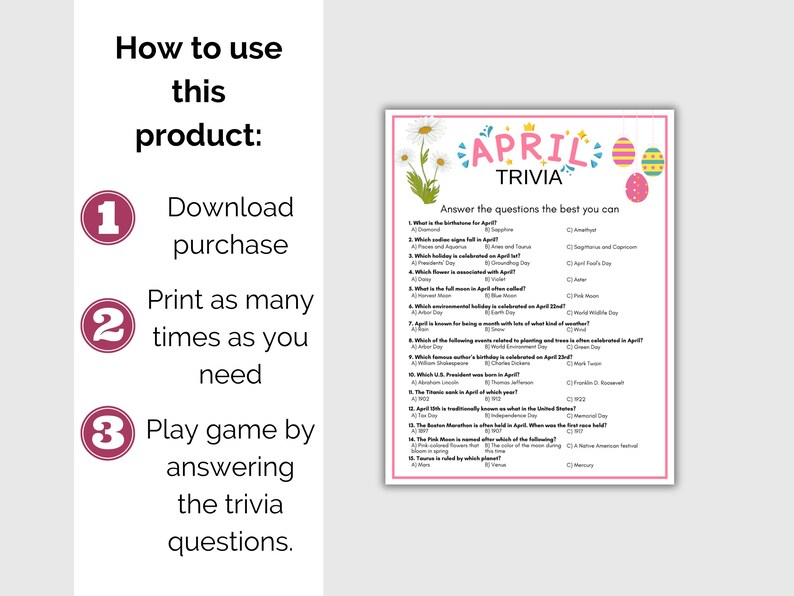 April Trivia Game, April Quiz, Printable April Games for Kids and ...