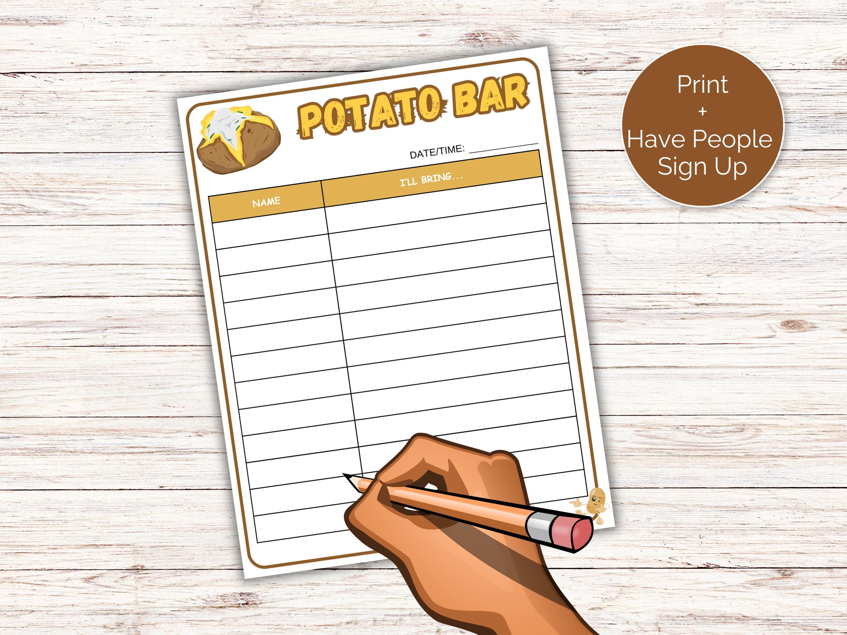 Baked Potato Potluck Sign up Sheet, Printable Baked Potato Potluck ...