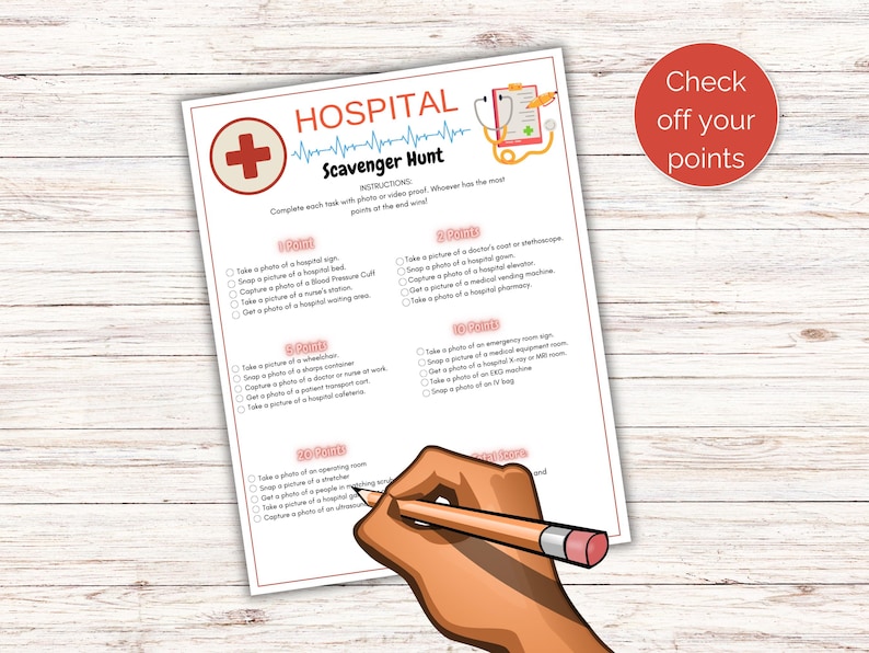 Hospital Scavenger Hunt, Printable Medical Scavenger Hunt, Nurse Party ...