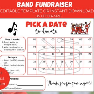Editable Band Pick A Date, Marching Band Fundraiser Calendar, Band ...
