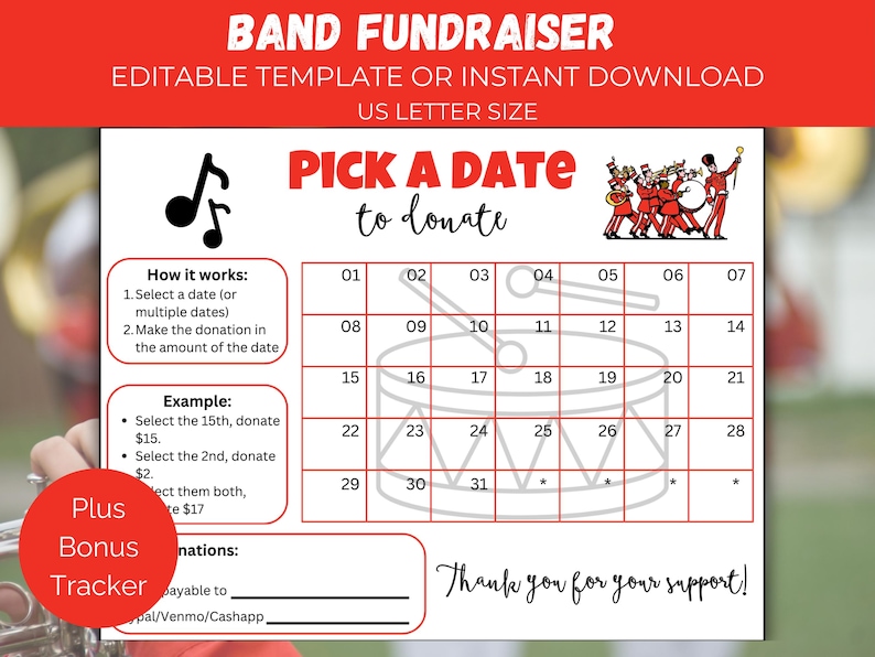 Editable Band Pick A Date, Marching Band Fundraiser Calendar, Band ...