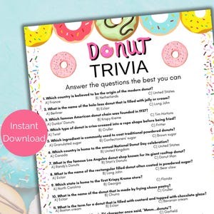 Donut Trivia Game, Donut Party Game, Printable Donut Game for Kids and ...