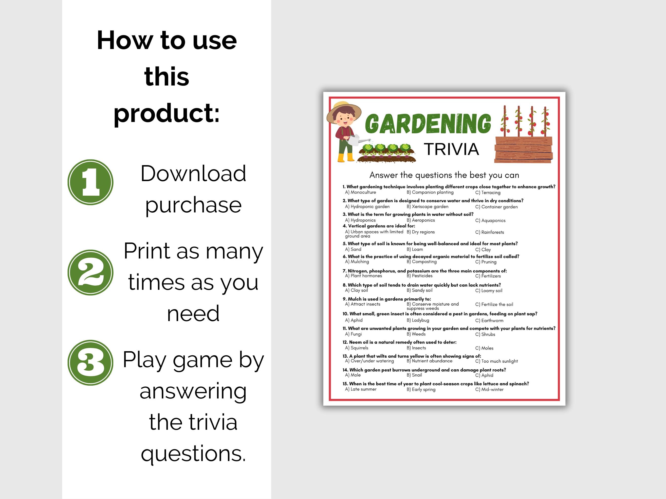 Gardening Trivia Game, Gardening Quiz, Printable Garden Trivia ...