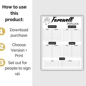 Farewell Potluck Sign up Sheet, Printable Going Away Party Potluck Sign ...