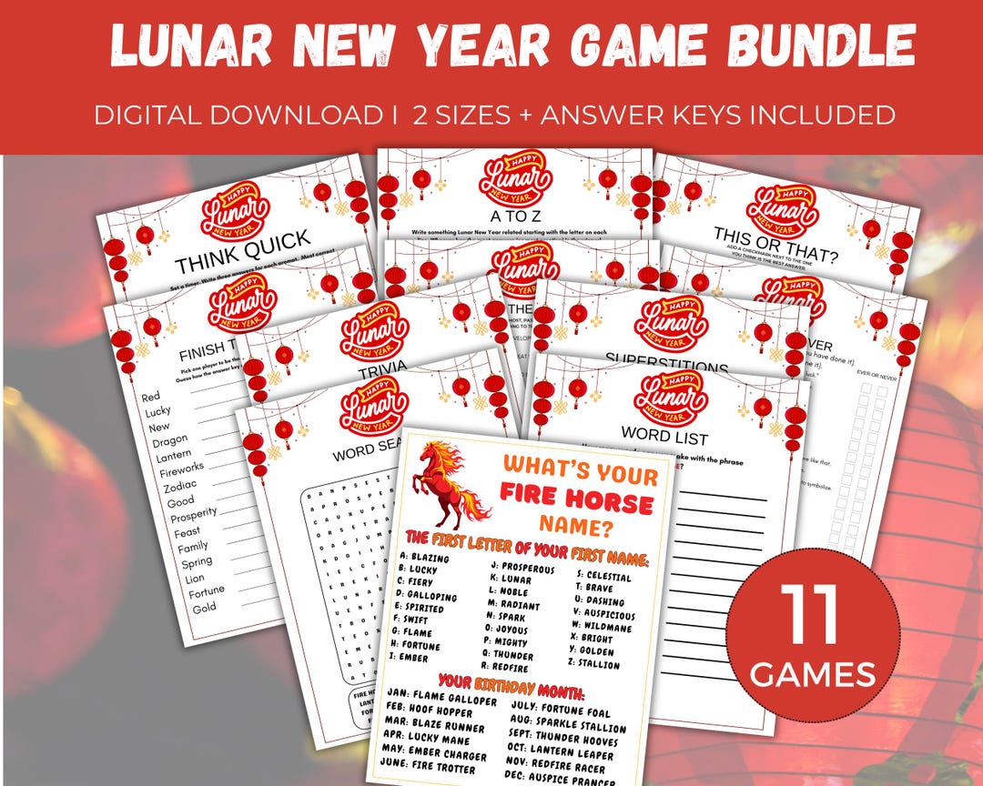 Lunar New Year Game Bundle, 11 Printable Chinese New Year Party Games ...