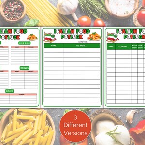 Italian Food Potluck Sign up Sheet, Printable Pasta Dinner Party ...
